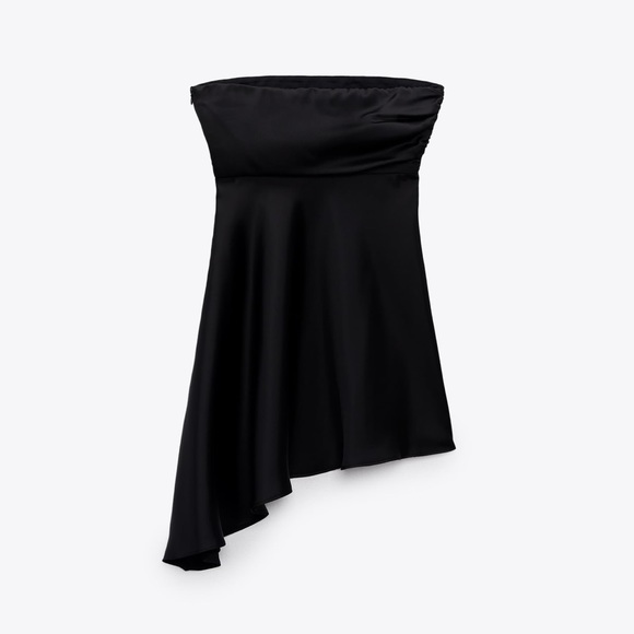 Zara | Dresses | Zara Black Strapless Satin Effect Dress | Poshmark